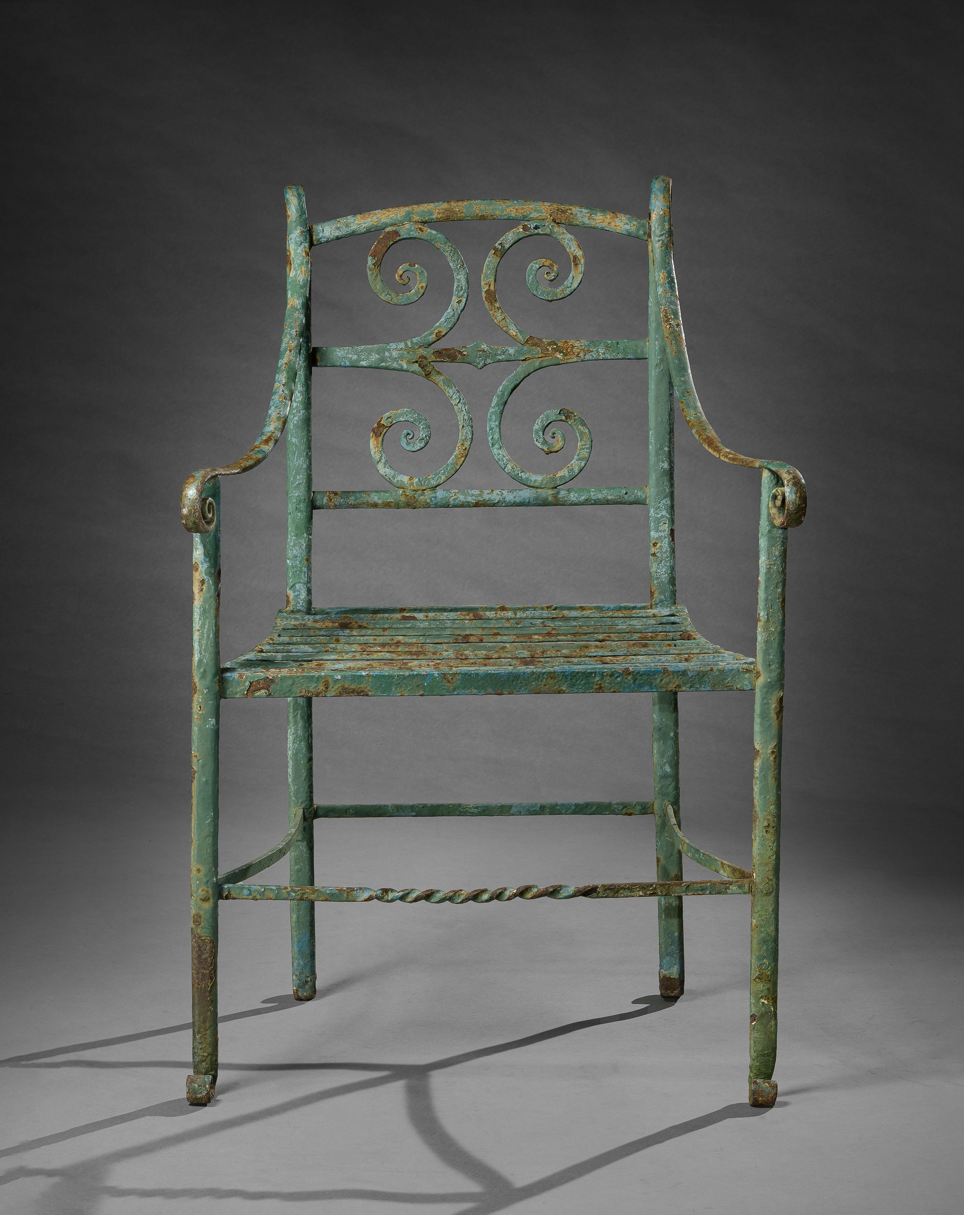 Vernacular Regency Style Scroll Back Conservatory or Grotto Chair ...
