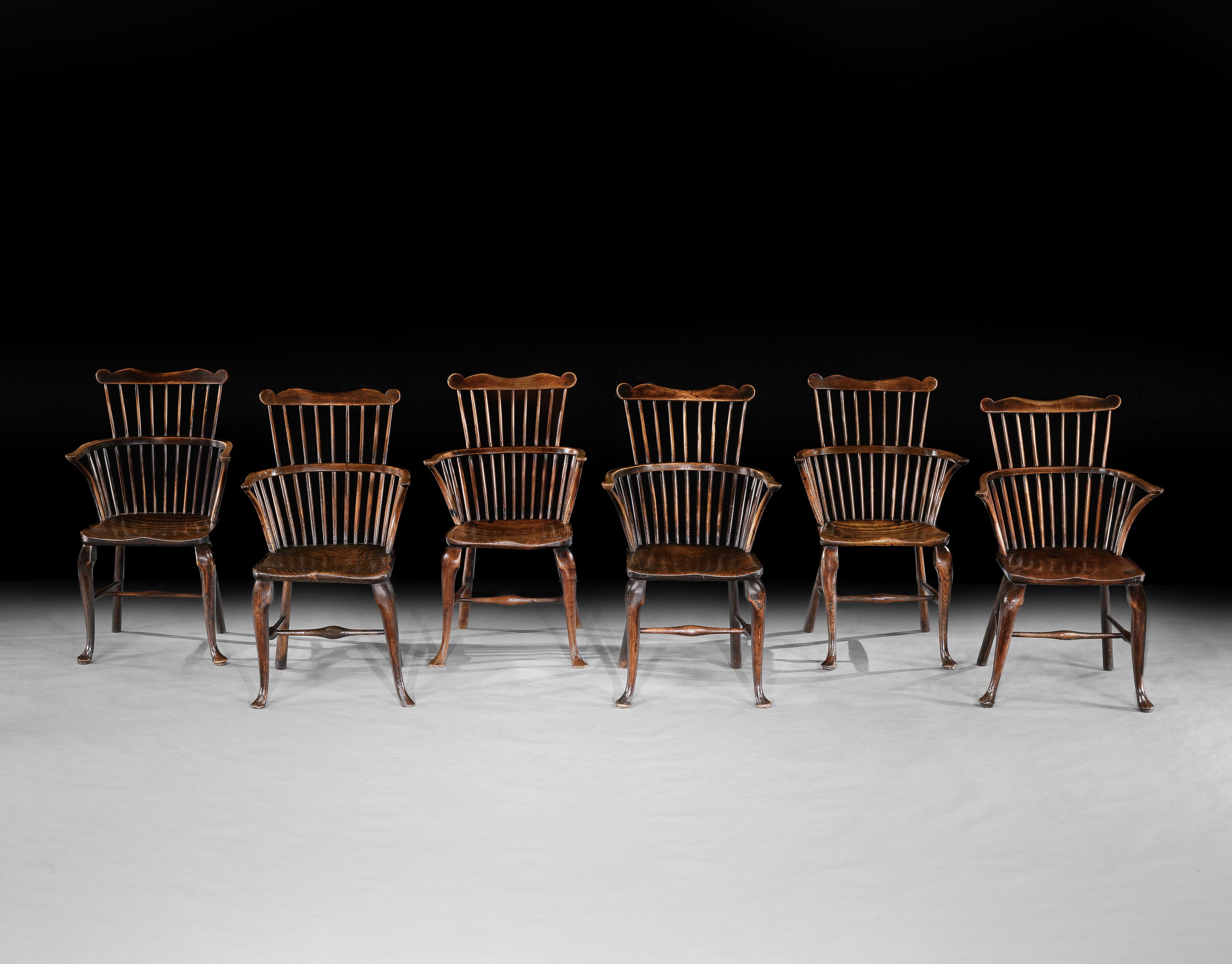 A Matched Set of Six Georgian Cabriole Leg Comb Back Windsor Armchairs ...